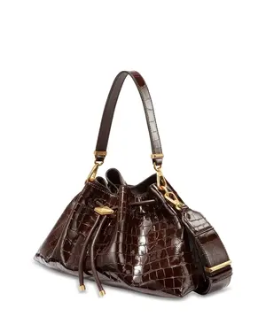 JIMMY CHOO Jimmy Cinch Medium Shiny Embossed Leather Shoulder Bag - Sambuco