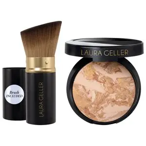 Laura Geller Beauty Balance And Brighten Color Correcting Baked Powder Foundation + Kabuki Brush - Medium