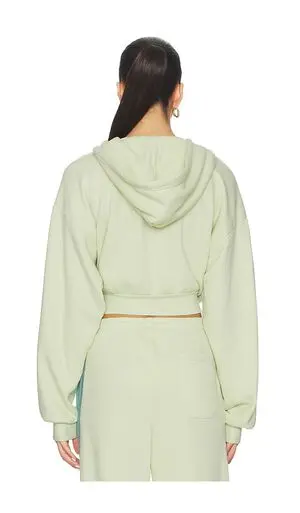 Aviator Nation 5 Stripe Cropped Zip Hoodie - Lime Cream & Seafoam