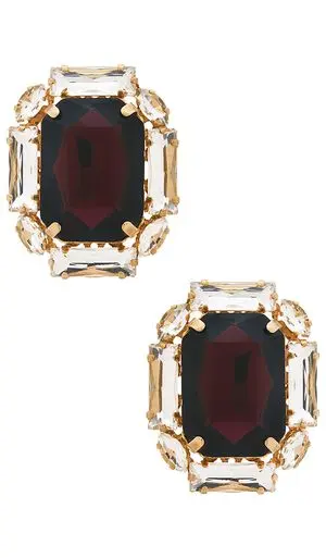 ANTON HEUNIS Omega Clasp Square Stud Earrings - Burgundy  Crystal  & Gold