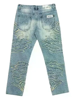 FREE REFILLS Zebra-pattern Rhinestone Jeans - Blue
