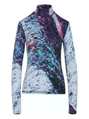 Aztech Mountain Abstract Print High Neck Long Sleeve Top