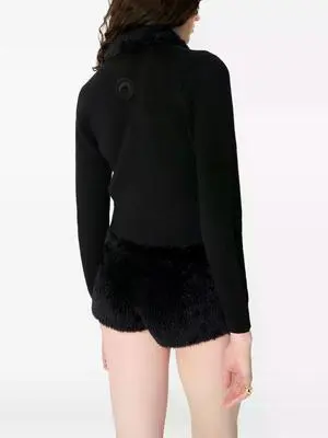 MARINE SERRE Cropped Cardigan With Faux Fur Collar - Black