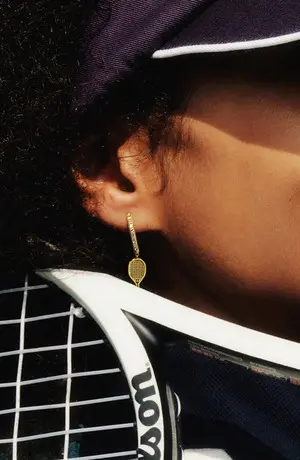PASCAL Tennis Racket Hoop Earrings - Gold/white Diamond