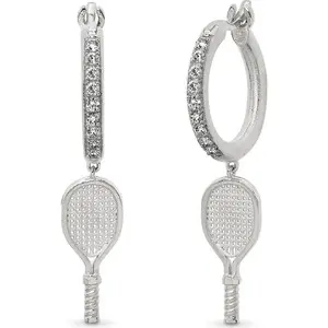 PASCAL Tennis Racket Hoop Earrings - Silver/white Diamond