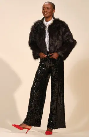 ISAAC MIZRAHI NEW YORK Crop Faux Fur Coat