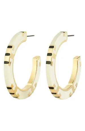 Tory Burch T-stripe Hoop Earrings - Tory Gold/new Ivory/black