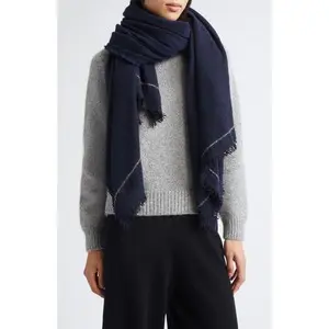 Johnstons Of Elgin Usan Cashmere Fringe Scarf - Ru7720 Navy