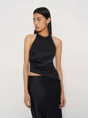 REFORMATION Reese Silk Halter Top - Black