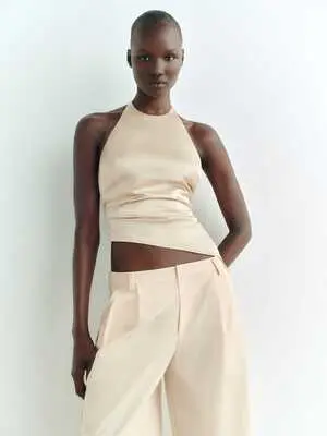 REFORMATION Reese Silk Halter Top - Ivory