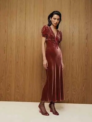 REFORMATION Camille Velvet Midi Dress