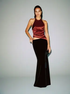 REFORMATION Jayne Knit Velvet Skirt