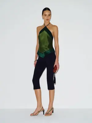 REFORMATION Jillian Silk Halter Top - Green