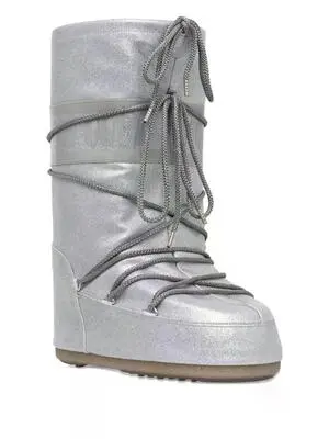 Moon Boot Icon Glitter Lace-up Boots - Silver
