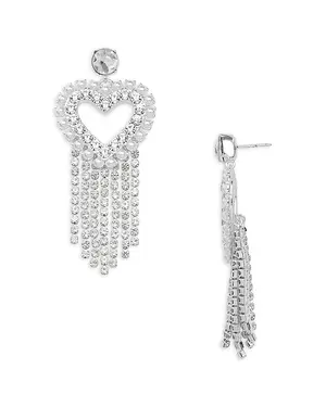 Aqua Salvo Rhinestone Heart Fringe Drop Earrings - Silver