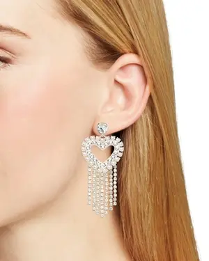 Aqua Salvo Rhinestone Heart Fringe Drop Earrings
