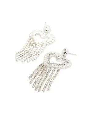 Aqua Salvo Rhinestone Heart Fringe Drop Earrings