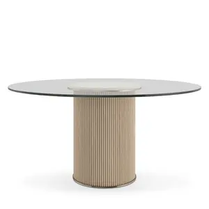 CARACOLE Rhythm Round Glass Top Dining Table - Oak Base/glass Top