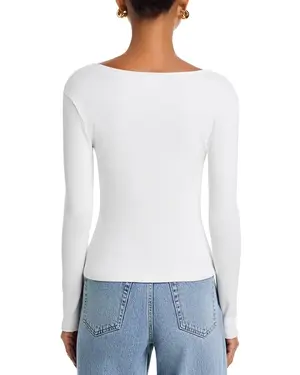 L'Agence Scarlet Long Sleeve Scoop Neck Tee - White