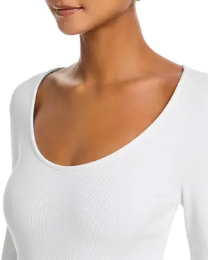 L'Agence Scarlet Long Sleeve Scoop Neck Tee - White