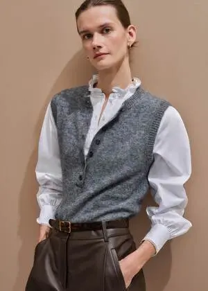 ME+EM Henley Straight Knit Vest - Grey