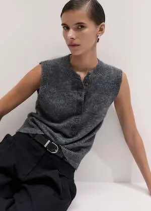 ME+EM Henley Straight Knit Vest - Grey