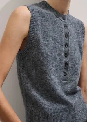ME+EM Henley Knit Vest - Mid Grey Mélange