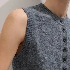 ME+EM Henley Knit Vest - Mid Grey Mélange