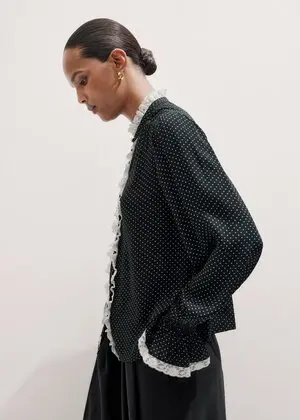ME+EM Micro Polka Dot And Lace Blouse - Black/light Cream