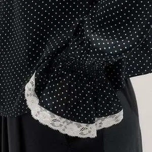 ME+EM Micro Polka Dot And Lace Blouse - Black/light Cream