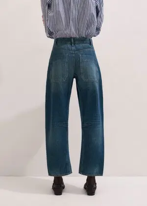 ME+EM Patch Pocket Straight Leg Jean - Authentic Mid Blue Wash