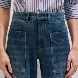 ME+EM Patch Pocket Straight Leg Jean - Authentic Mid Blue Wash