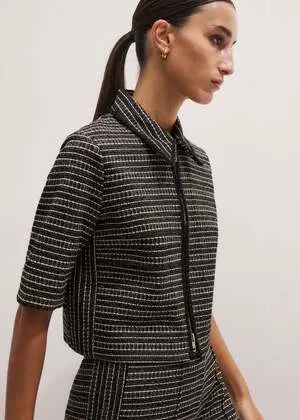 ME+EM Stripe Tweed Zip-front Top