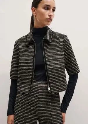 ME+EM Stripe Tweed Zip-front Top