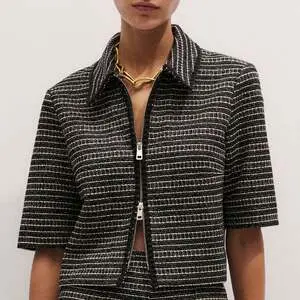 ME+EM Stripe Tweed Zip-front Top