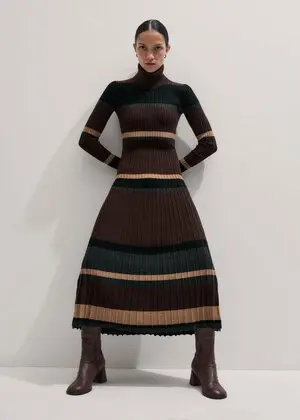 ME+EM Stripe Knit Maxi Dress With Snood - Brown Multi