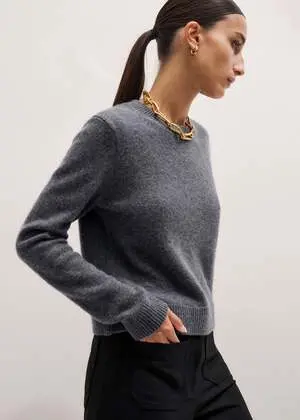 ME+EM Relaxed Fit Cropped Jumper - Mid Grey Mélange