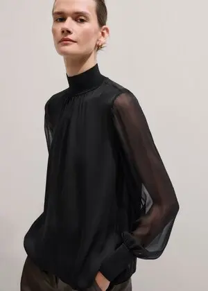ME+EM Silk Chic Rib Straight Blouse - Black
