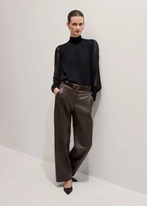 ME+EM Silk Chic Rib Straight Blouse - Black