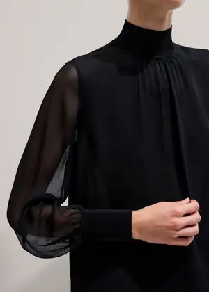 ME+EM Silk Chic Rib Straight Blouse - Black