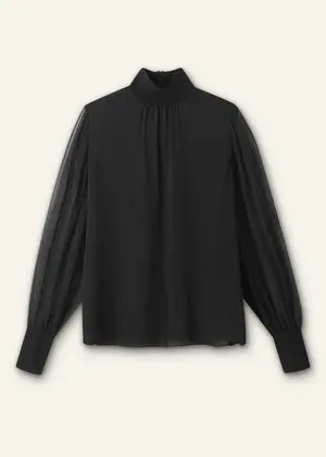 ME+EM Silk Chic Rib Straight Blouse - Black