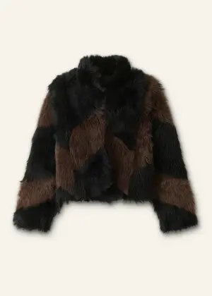ME+EM Patchwork Shearling Coat - Chocolate/black