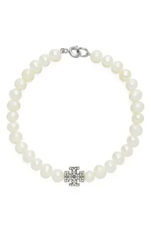 Tory Burch Moondance Pearl And Pavé Bracelet - Tory Silver/crystal/pearl