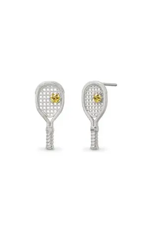 PASCAL Tennis Racket Stud Earrings Silver/yellow Diamond