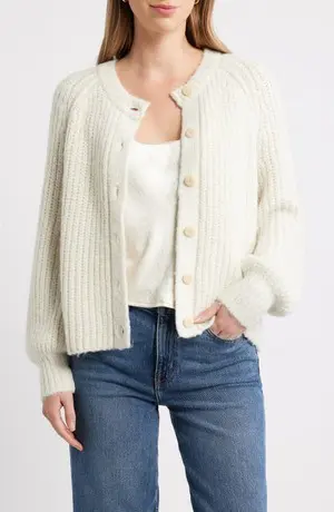 Caslon Metallic Shaker Stitch Cardigan - Ivory Pristine