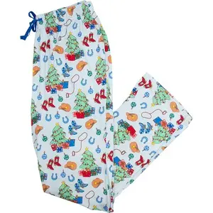 RUFFLEBUTTS Softsnooze Holiday Adult Pajama Pants - Blue Yuletide Yeehaw