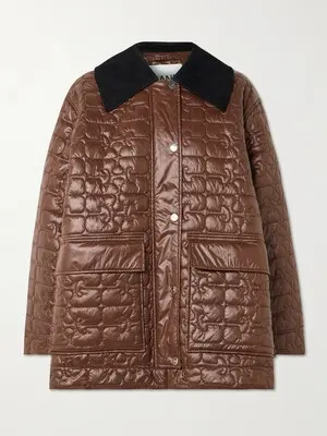 GANNI Cotton Corduroy-trimmed Quilted Recycled-shell Jacket