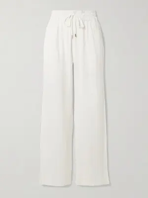 Melissa Odabash Krissy Crinkled-cotton Straight-leg Pants - Neutrals
