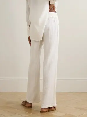 Melissa Odabash Krissy Crinkled-cotton Straight-leg Pants - Neutrals