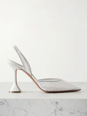 Amina Muaddi Holli Leather-trimmed Slingback Pumps - White